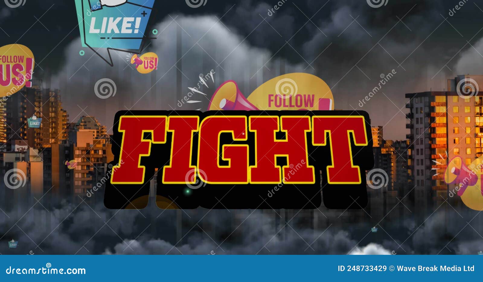 Image of Fight Text and Social Media Text Over Cityscape Stock Image ...
