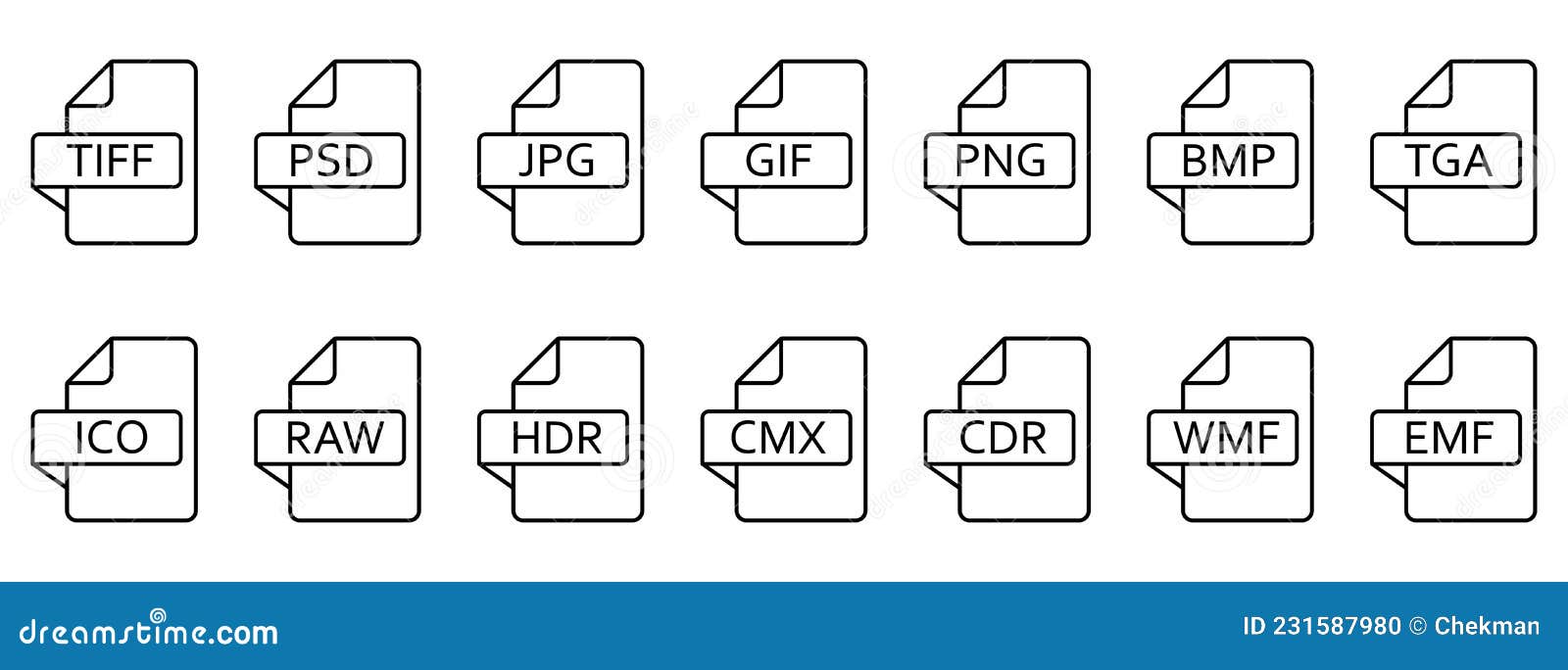 Image File Formats Icon. Set of Vector Linear Icons of Different Image ...