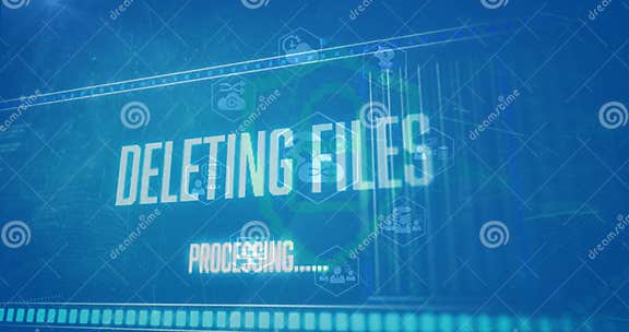 Image of Files Deleting Processing, Icons, Security Symbol Against Blue ...