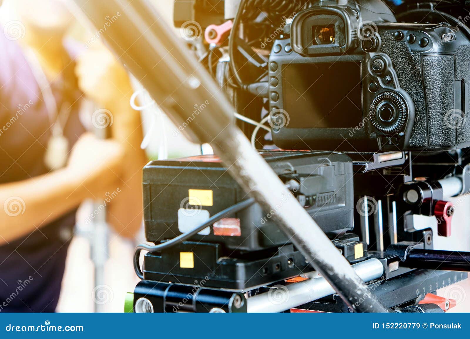 Filming with Professional Camera Background Stock Image - Image of lens ...