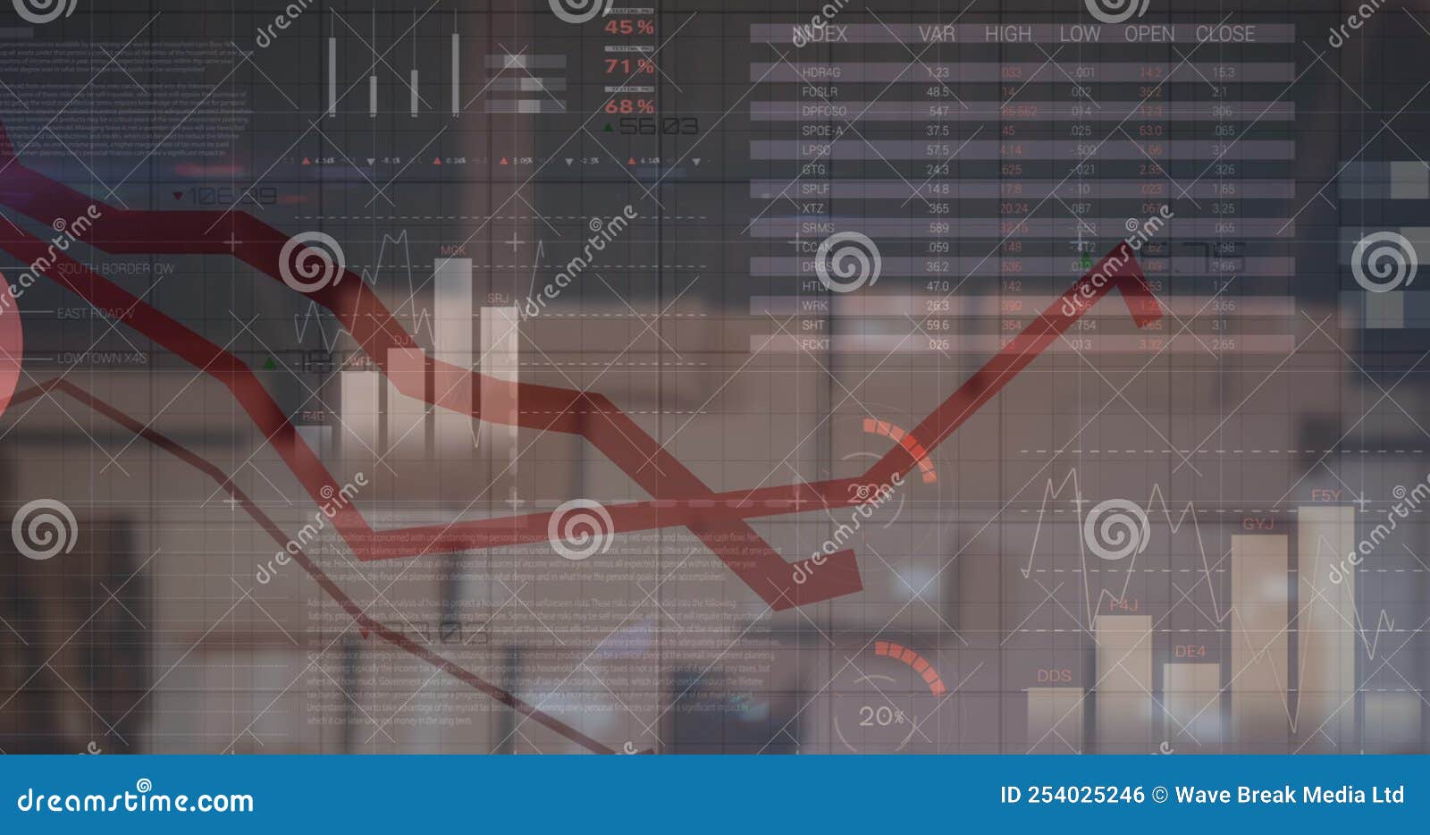 Image of Financial Data and Graphs Over Packages in Warehouse Stock ...