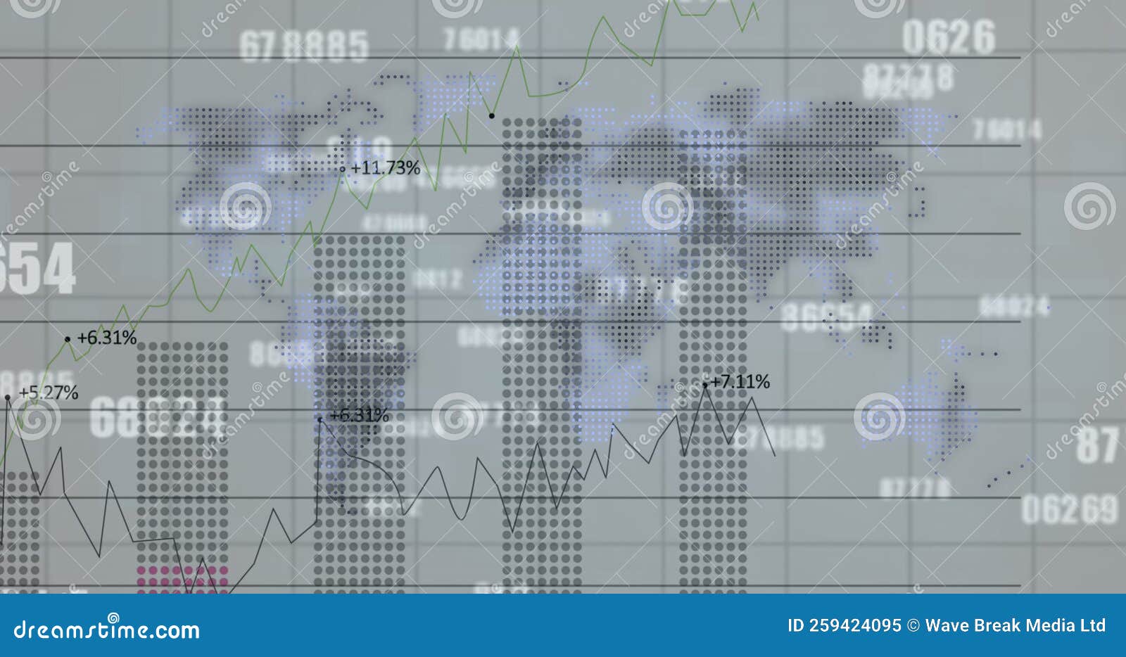 Image of Financial Data Processing and Numbers Changing Over World Map ... Image of Financial Data Processing and Numbers Changing Over World Map ...