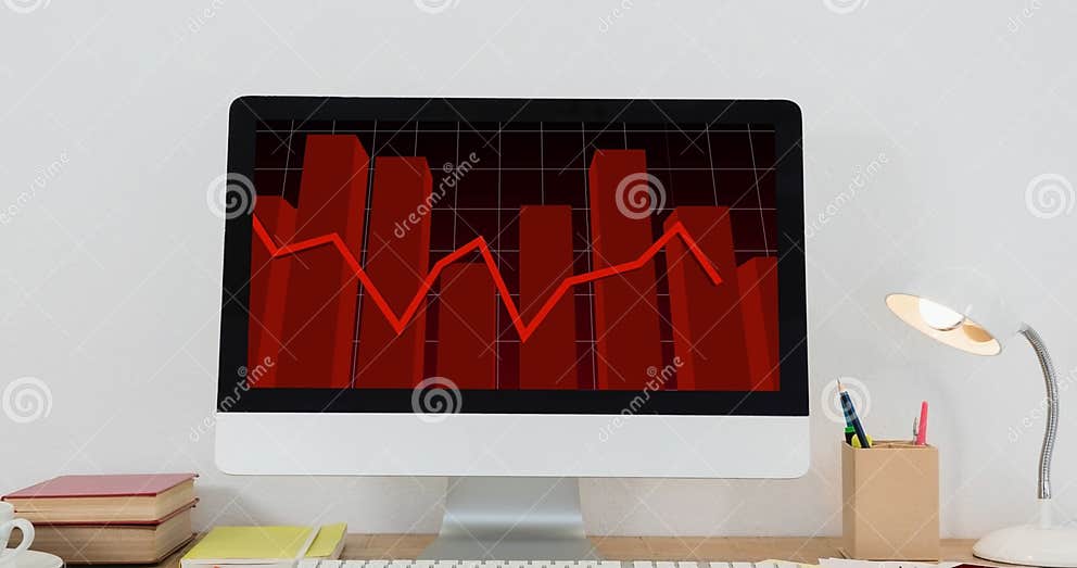 Image of Financial Data Processing with Red Line Over Computer Screen ...