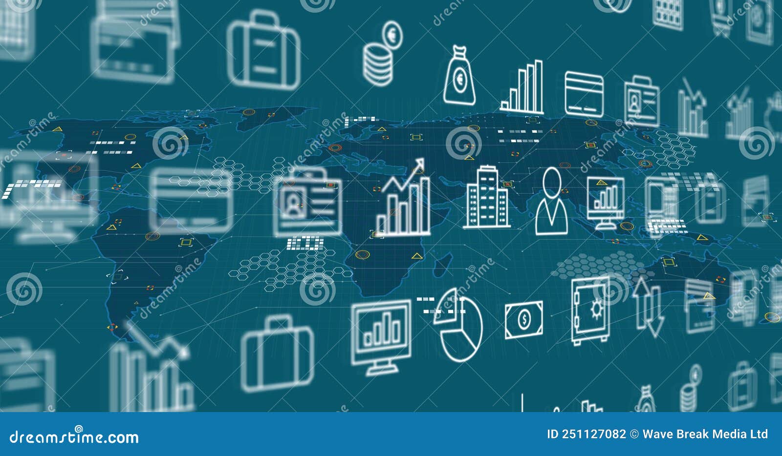 Image of Financial Icons Over World Map on Green Background Stock Photo ...