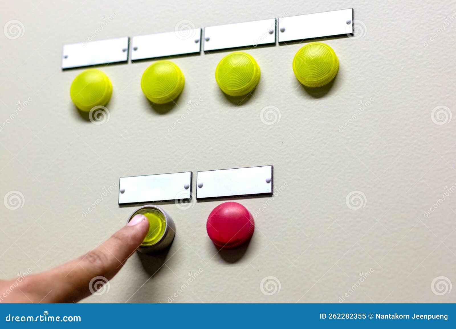A Finger is Pressing a Button on a Control Cabinet. Stock Image - Image ...
