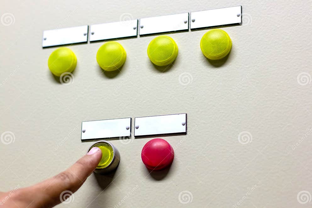 A Finger is Pressing a Button on a Control Cabinet. Stock Image - Image ...