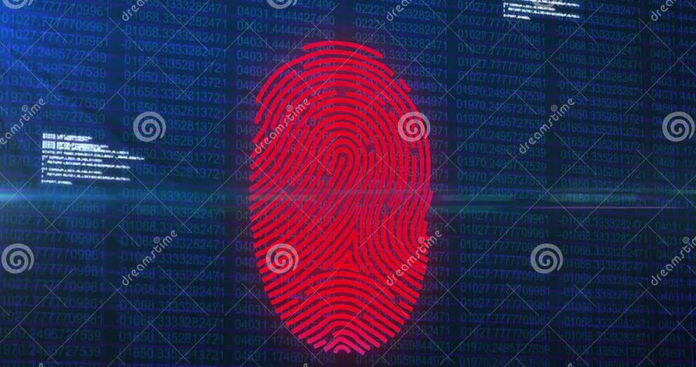 Image of Fingerprint Scanning with Lens Flare and Computer Language Over Blurred Binary Codes ...