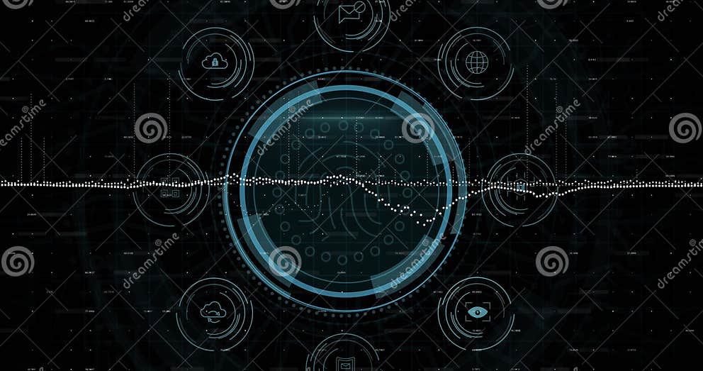 Image of Fingerprint and Scope Scanning Over Security Icons Stock Illustration - Illustration of ...