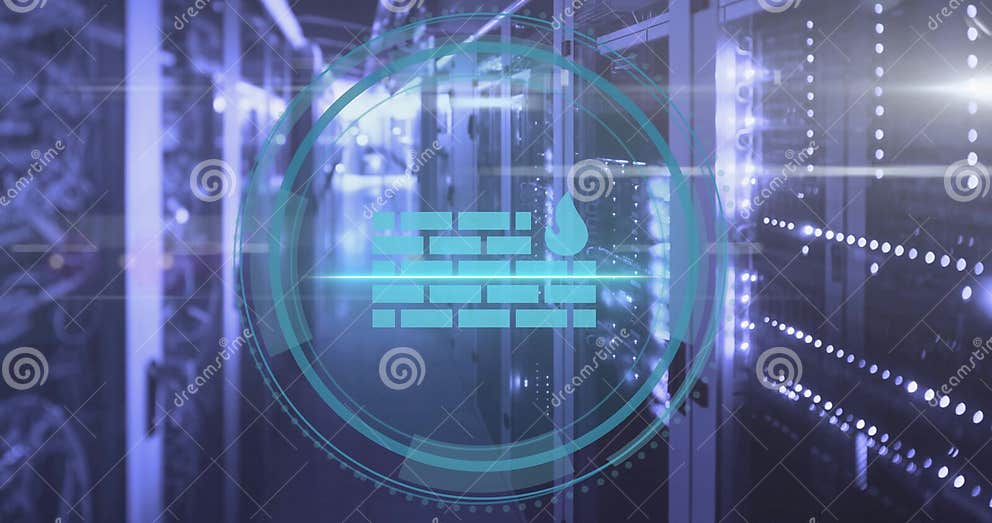 Image of Fire Wall Icon and Digital Data Processing Over Computer ...