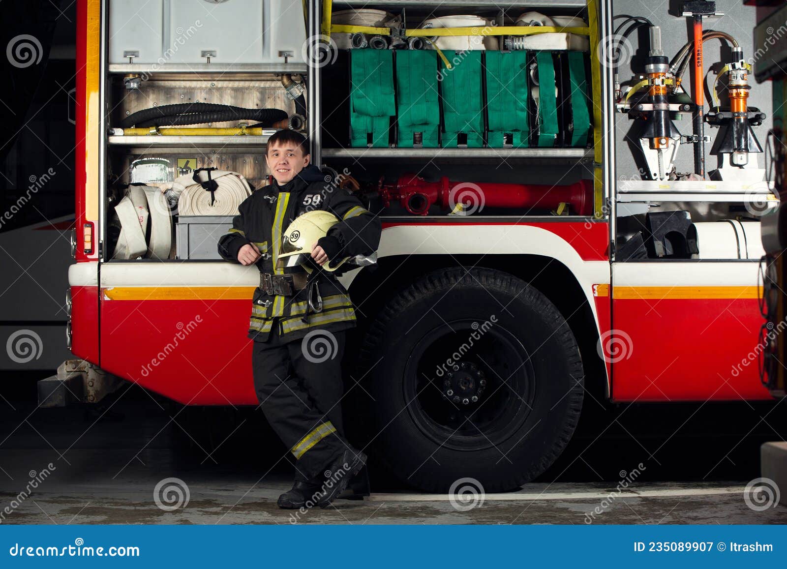 Image of Fireman Man Near Fire Truck Stock Image - Image of rescue ...