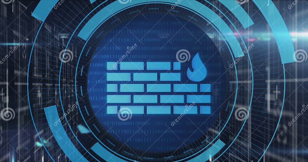 Image of Firewall in Circle Over Lights in Digital Space Stock ...