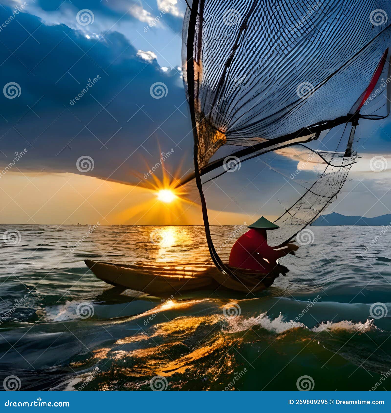 Image of the Fisherman Sailing To Catch Fish at Different Weather ...