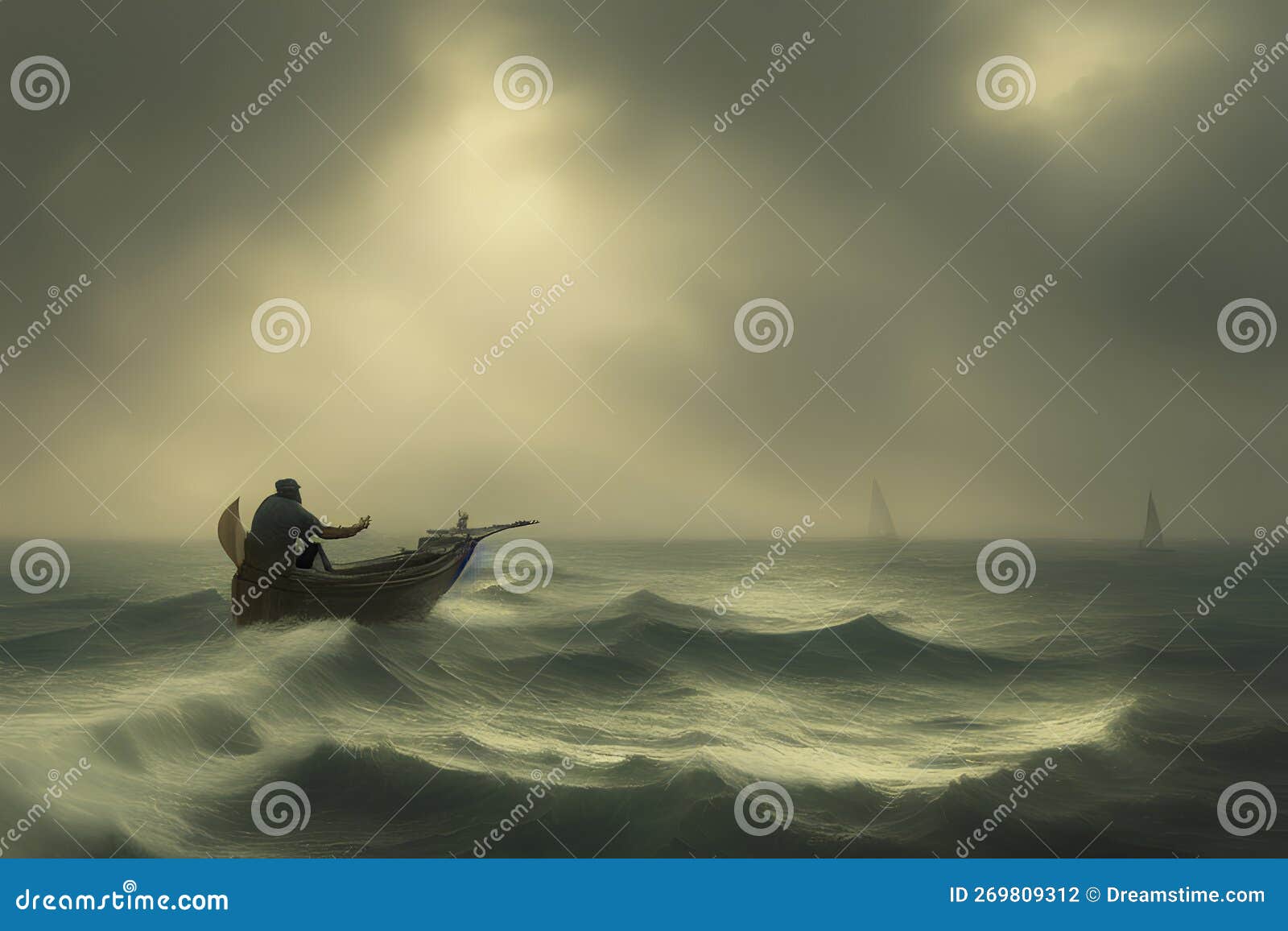 Image of the Fisherman Sailing To Catch Fish at Different Weather ...