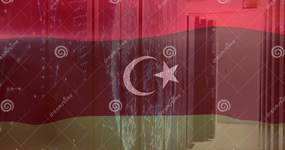 Image of Flag of Libya and Digital Data Processing Over Computer ...