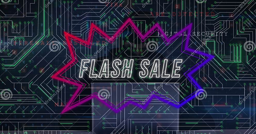 Image of Flash Sale Text in Speech Bubble, Circuit Board Pattern ...