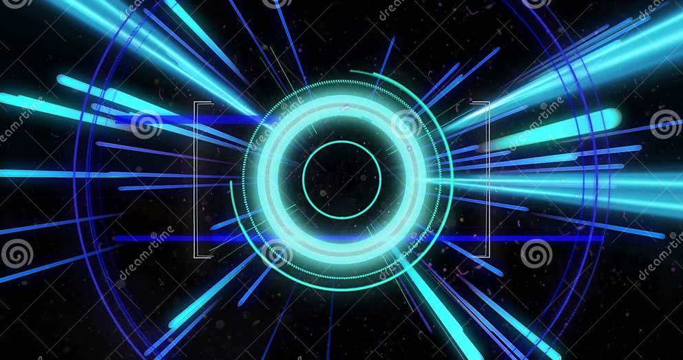 Image of Flashing Blue and Pink Light Beams Over Blue Circular Scanner ...