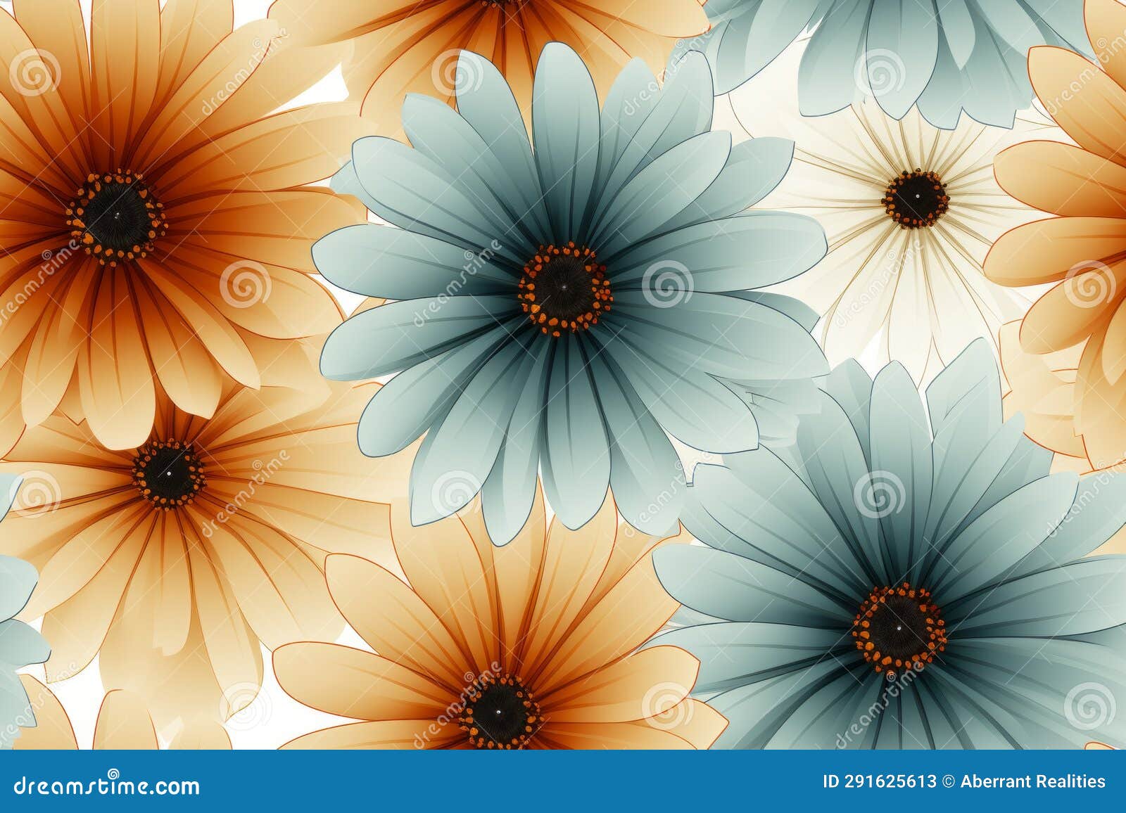 An Image of a Floral Pattern with Orange and Blue Flowers Stock ...