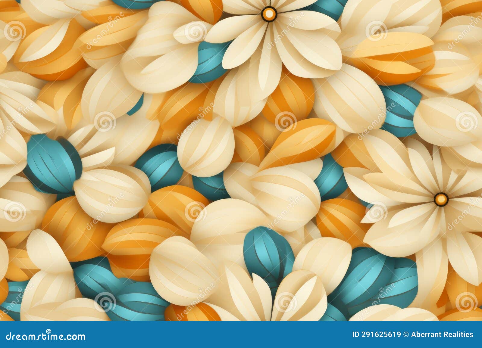An Image of a Flower Pattern with Blue Orange and Yellow Leaves Stock ...