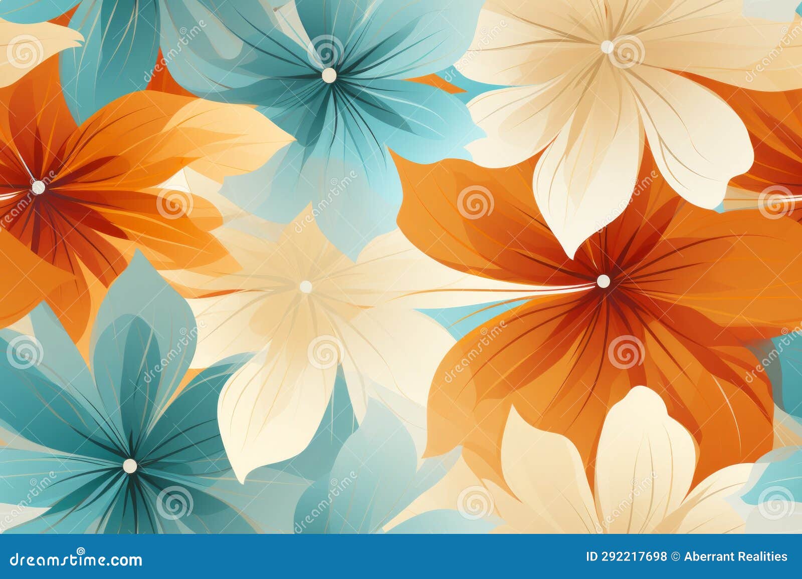 An Image of a Flower Pattern with Orange Blue and White Flowers Stock ...