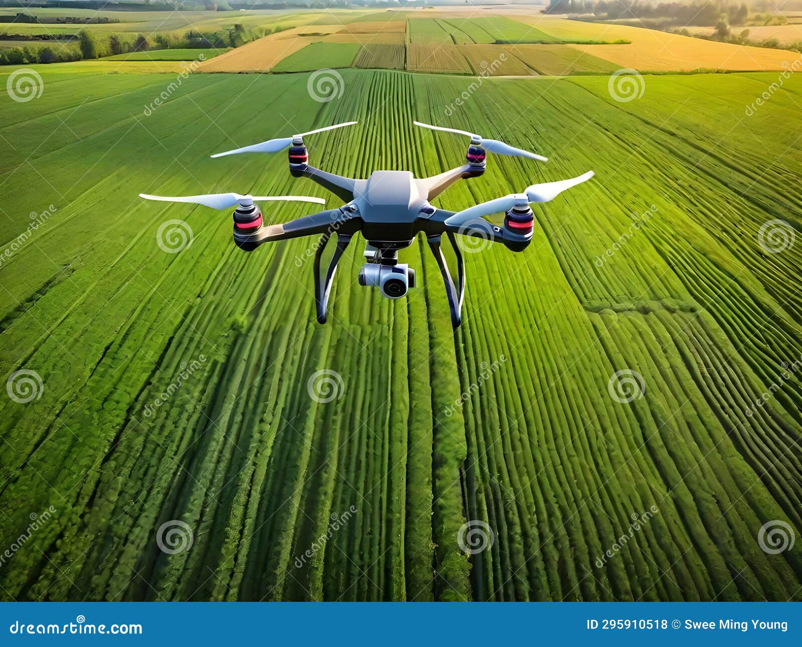 Image of Flying Drone Above the Farmland Field. Stock Illustration ...
