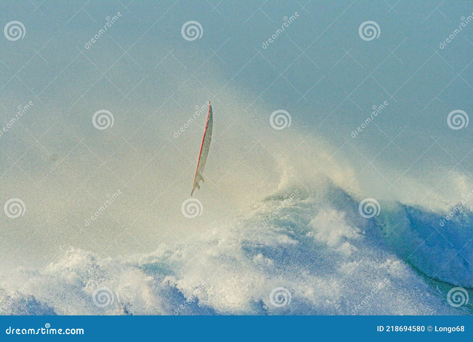 Image of Flying Surfboard after Falling Over High Wave Stock Photo ...