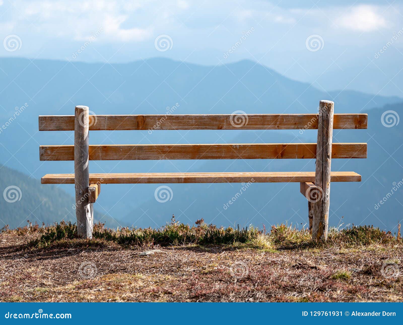 Image with Focus of Bench with Mountains in the Background Stock Image ...