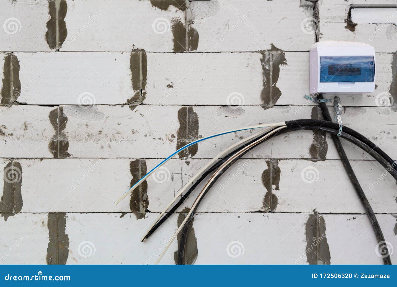 Image with Focus View on the Electrical Power Cables Fixed on the Wall ...
