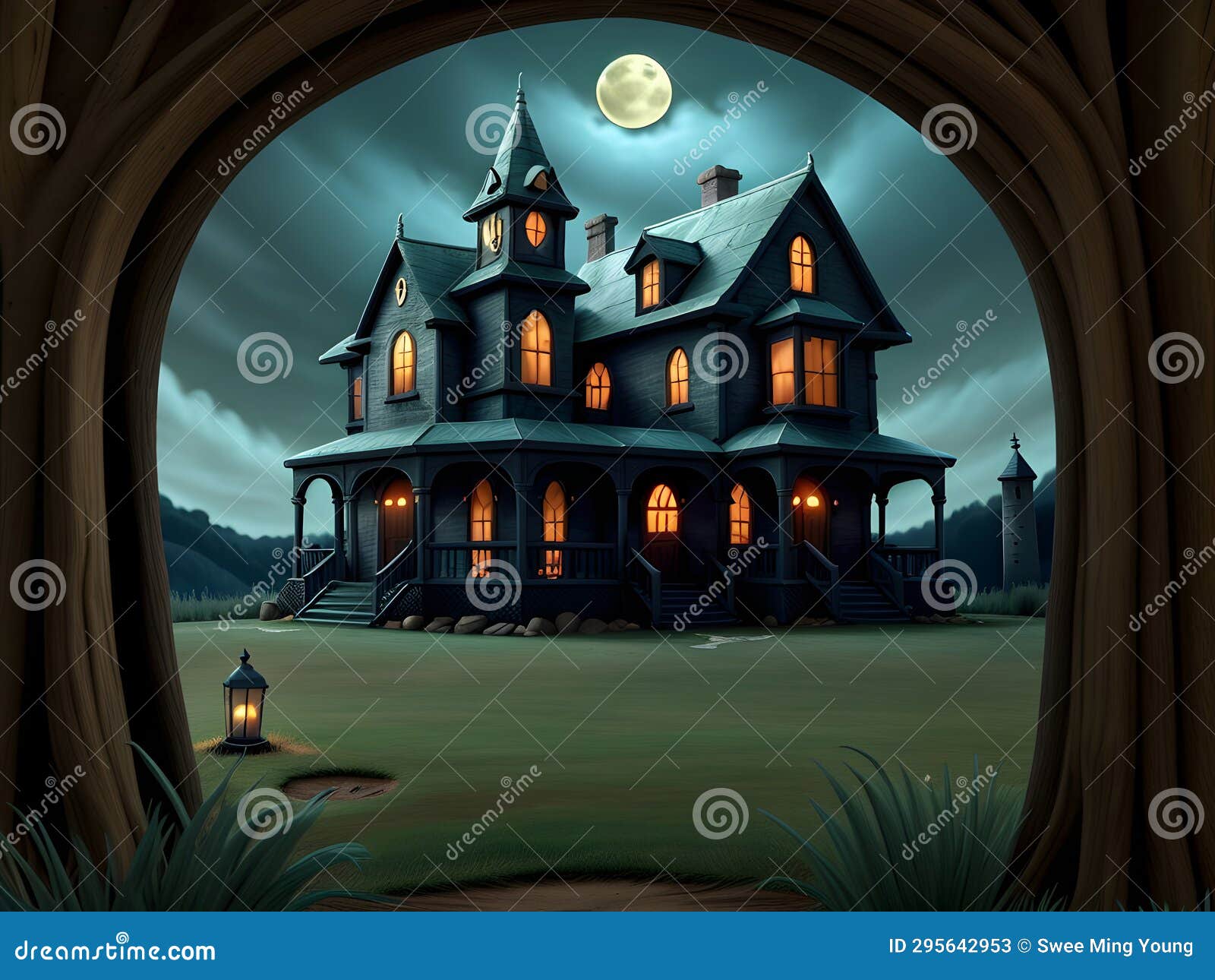 Image of a Folk-horror Haunted House on the Hill. Stock Illustration ...