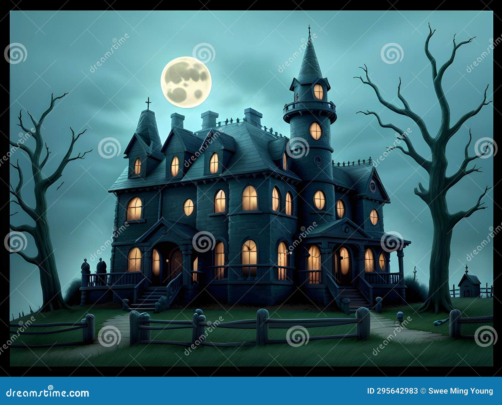 Image of a Folk-horror Haunted House on the Hill. Stock Illustration ...