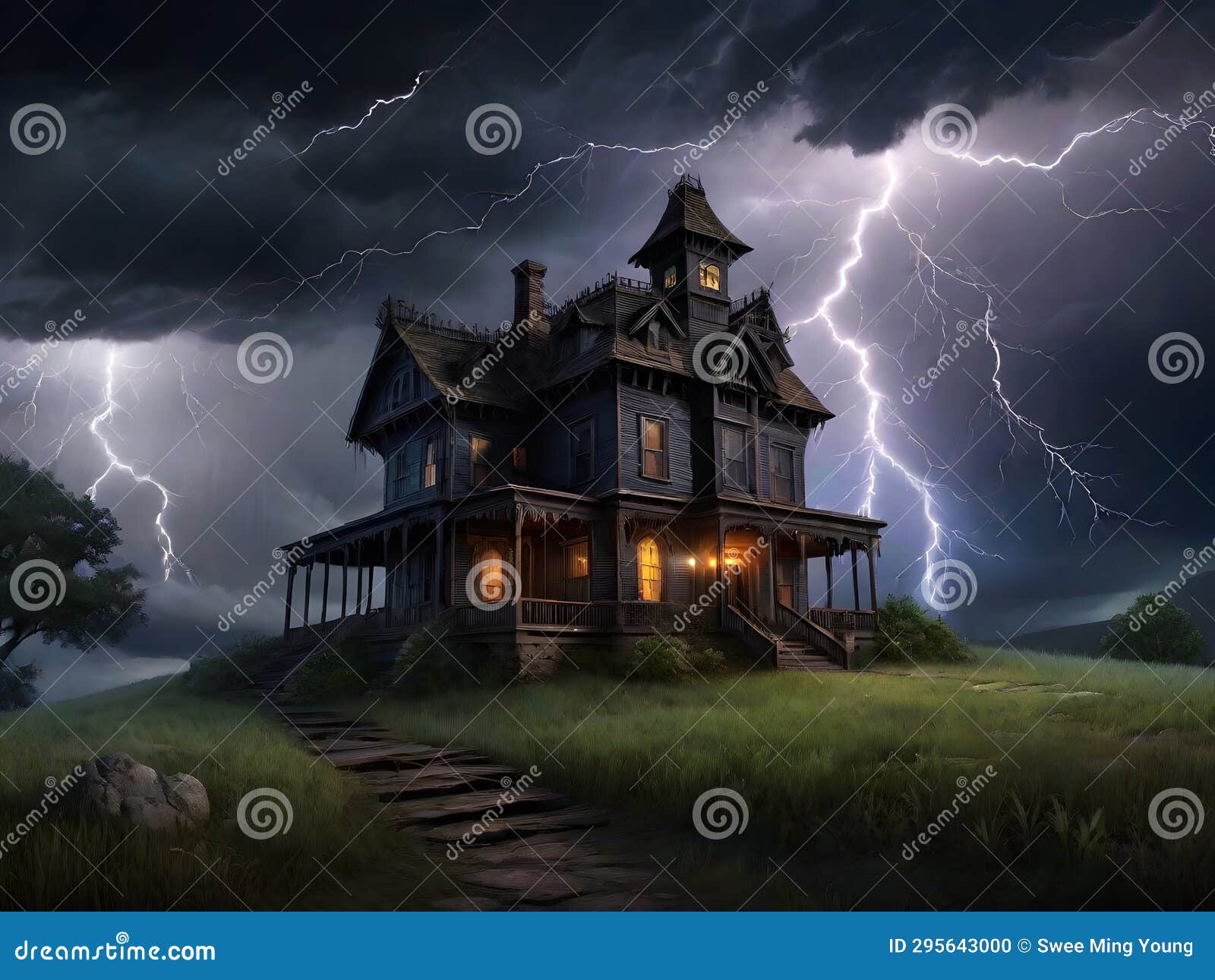 Image of a Folk-horror Haunted House on the Hill. Stock Illustration ...