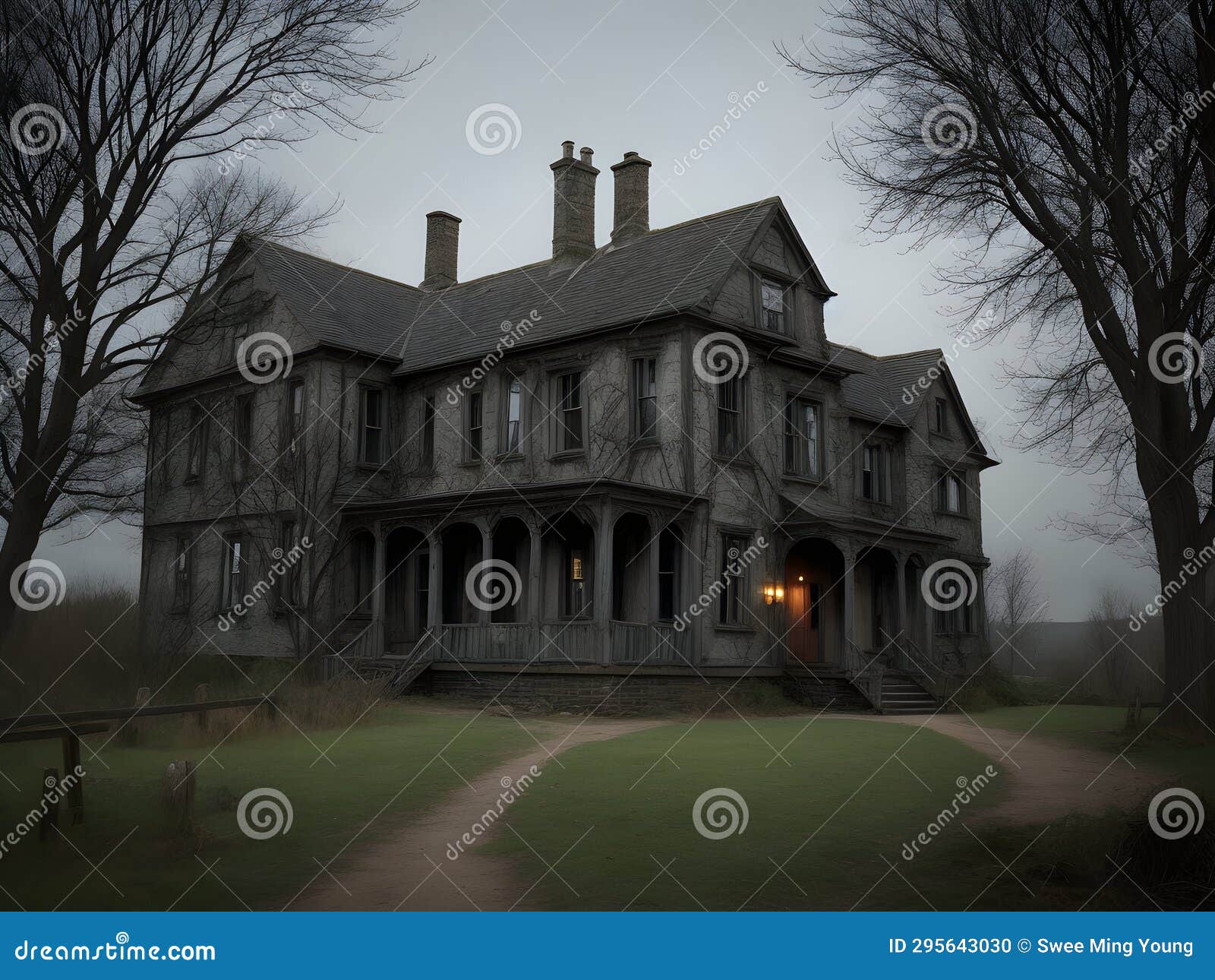 Image of a Folk-horror Haunted House on the Hill. Stock Illustration ...