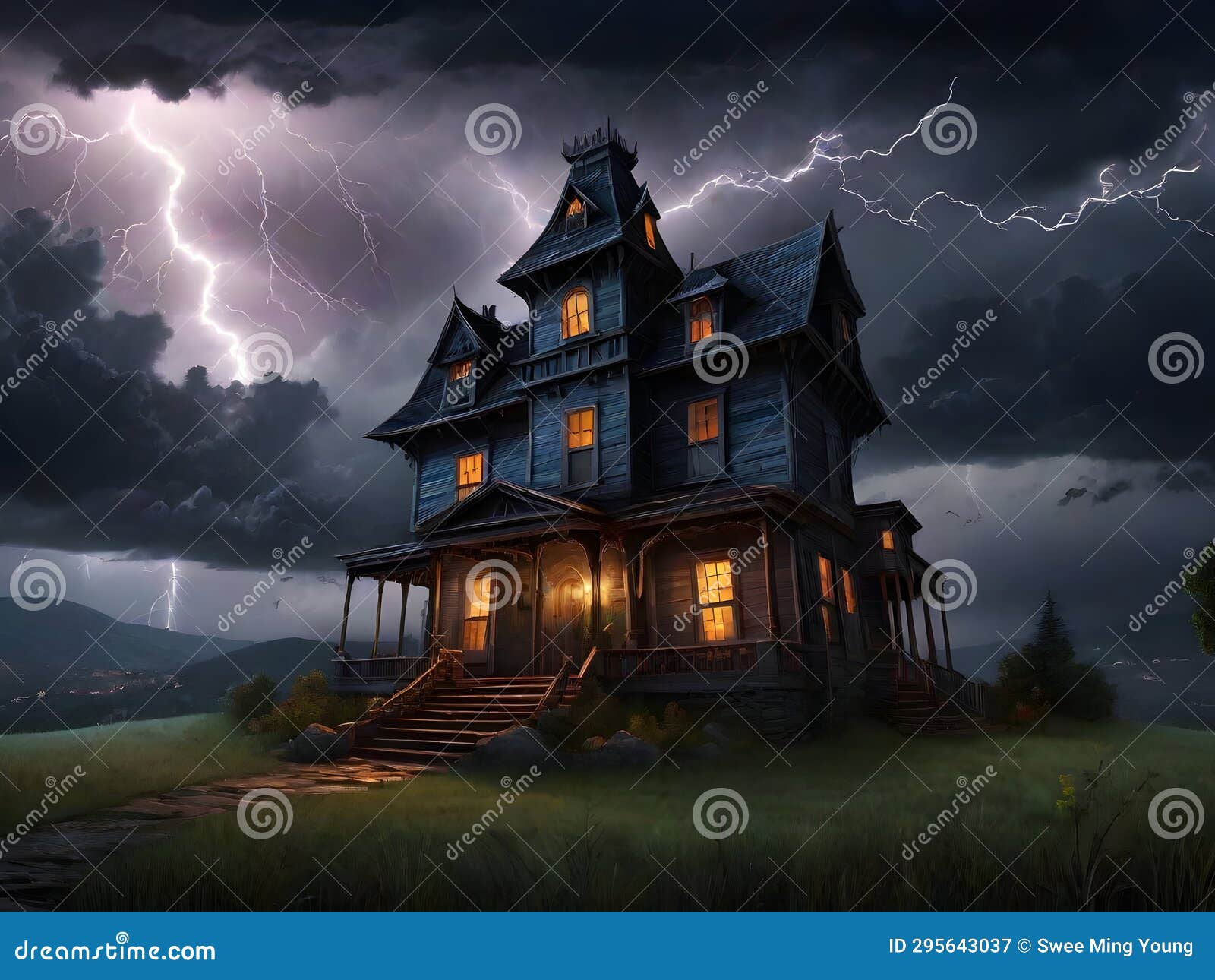 Image of a Folk-horror Haunted House on the Hill. Stock Illustration ...