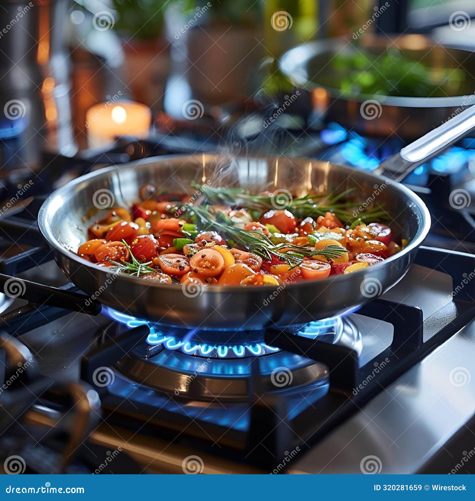 Image of Food Cooking on a Stove Burner in a Kitchen Stock Illustration ...