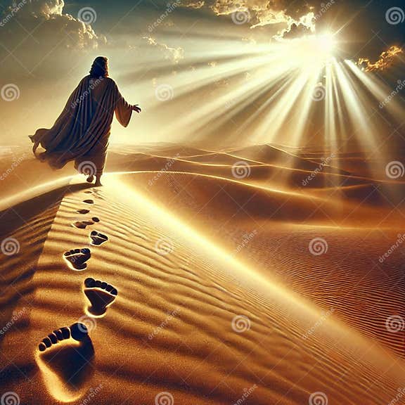 Image of Footprints of the Lord Walking Towards the Light. Stock ...
