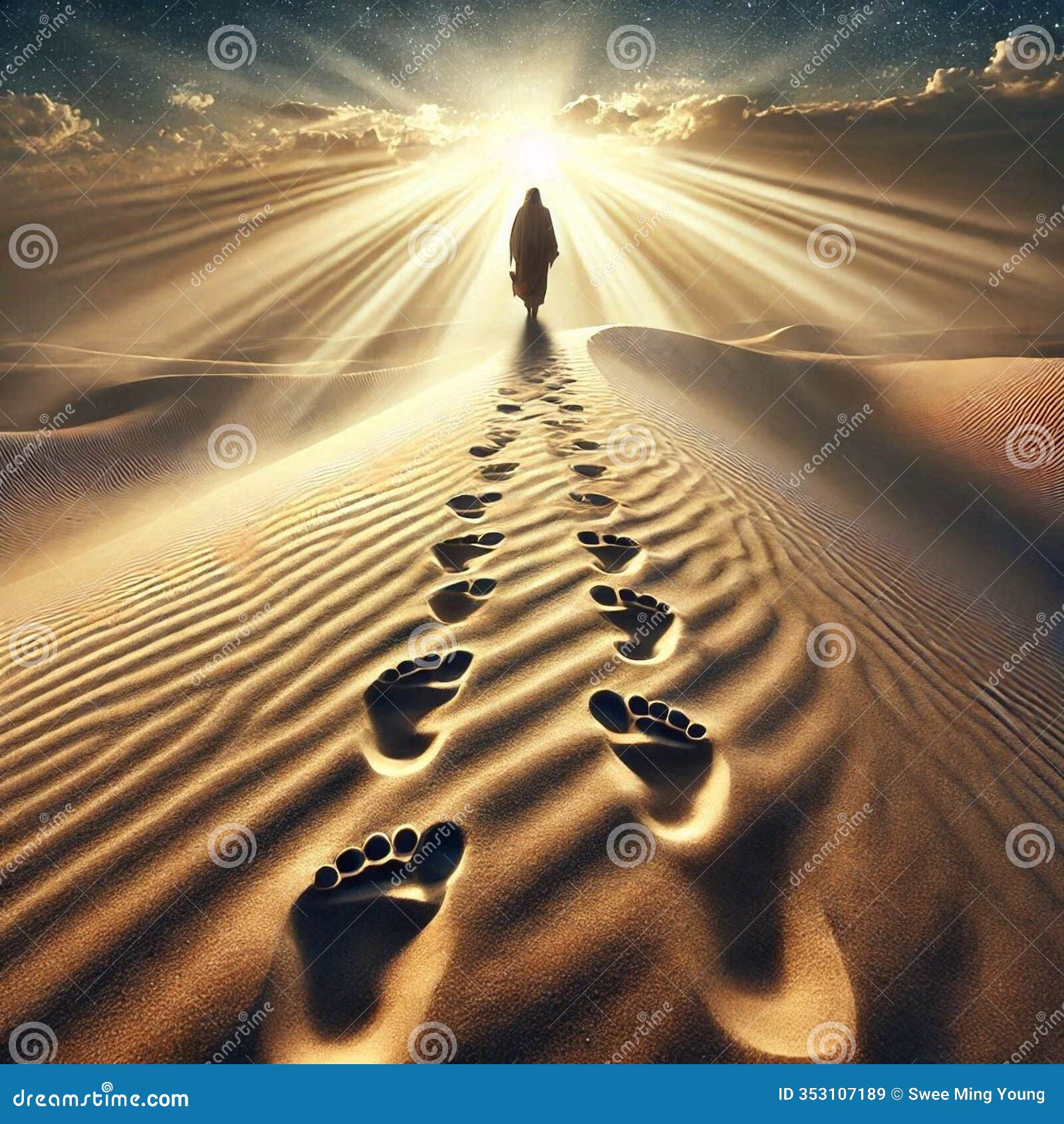 Image of Footprints of the Lord Walking Towards the Light. Stock ...