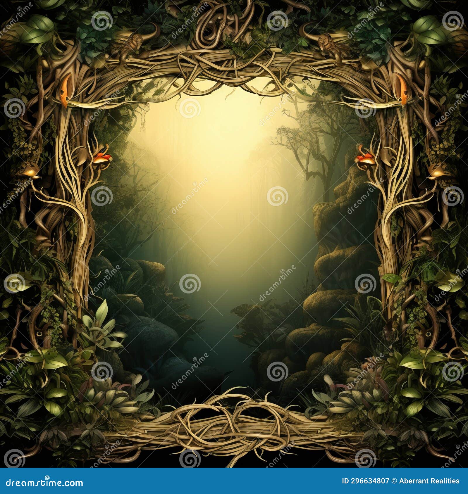 An Image of a Forest Frame with Vines and Plants Stock Illustration ...