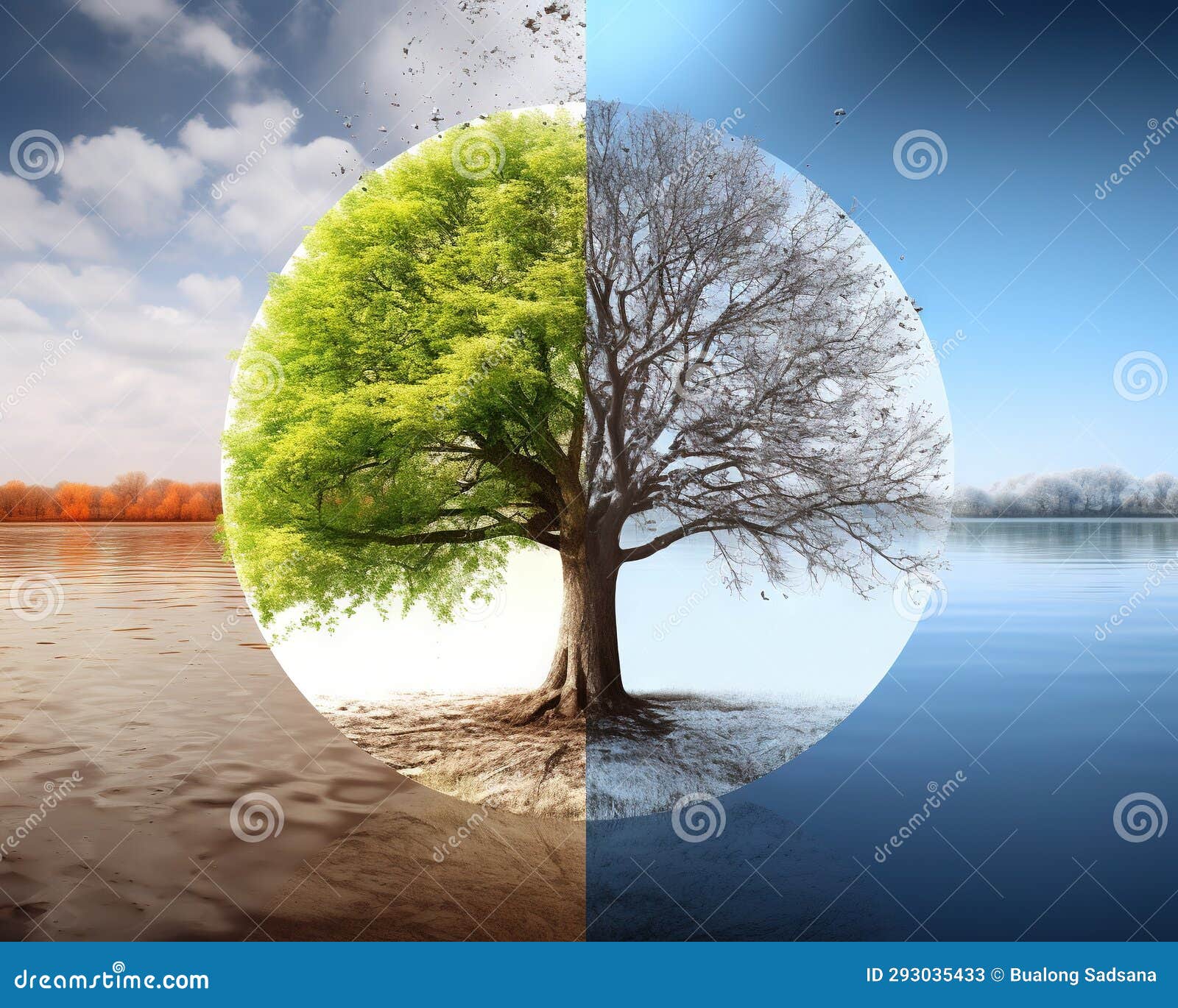 An Abstract Tree is Composed of Four Seasons. Stock Illustration ...