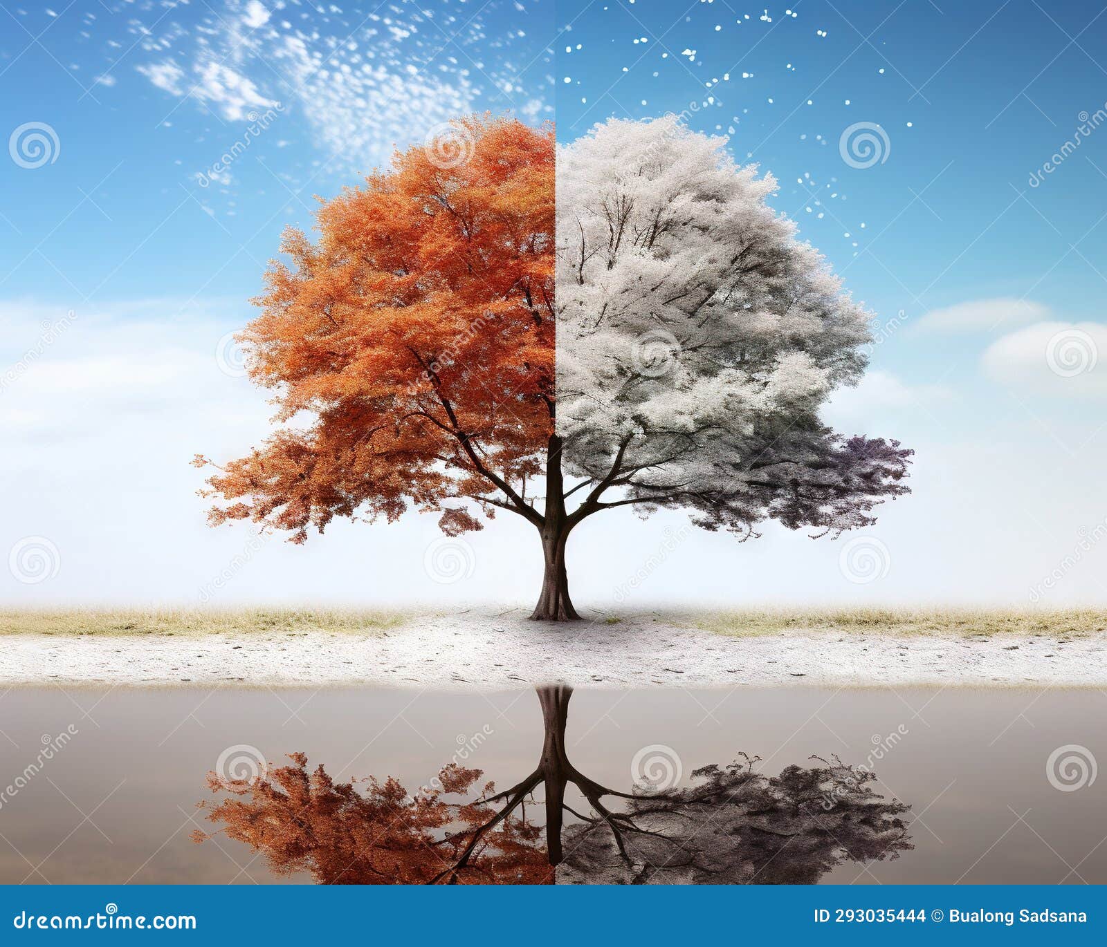 An Abstract Tree is Composed of Four Seasons. Stock Illustration ...