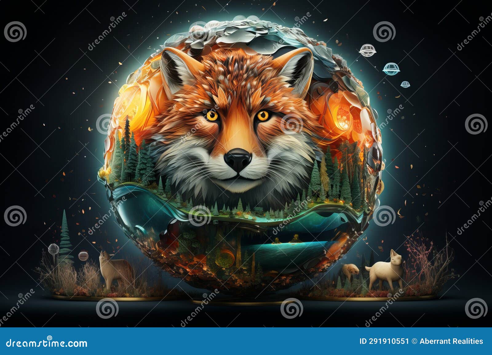 An Image of a Fox in an Egg with a Forest and Water in the Background ...