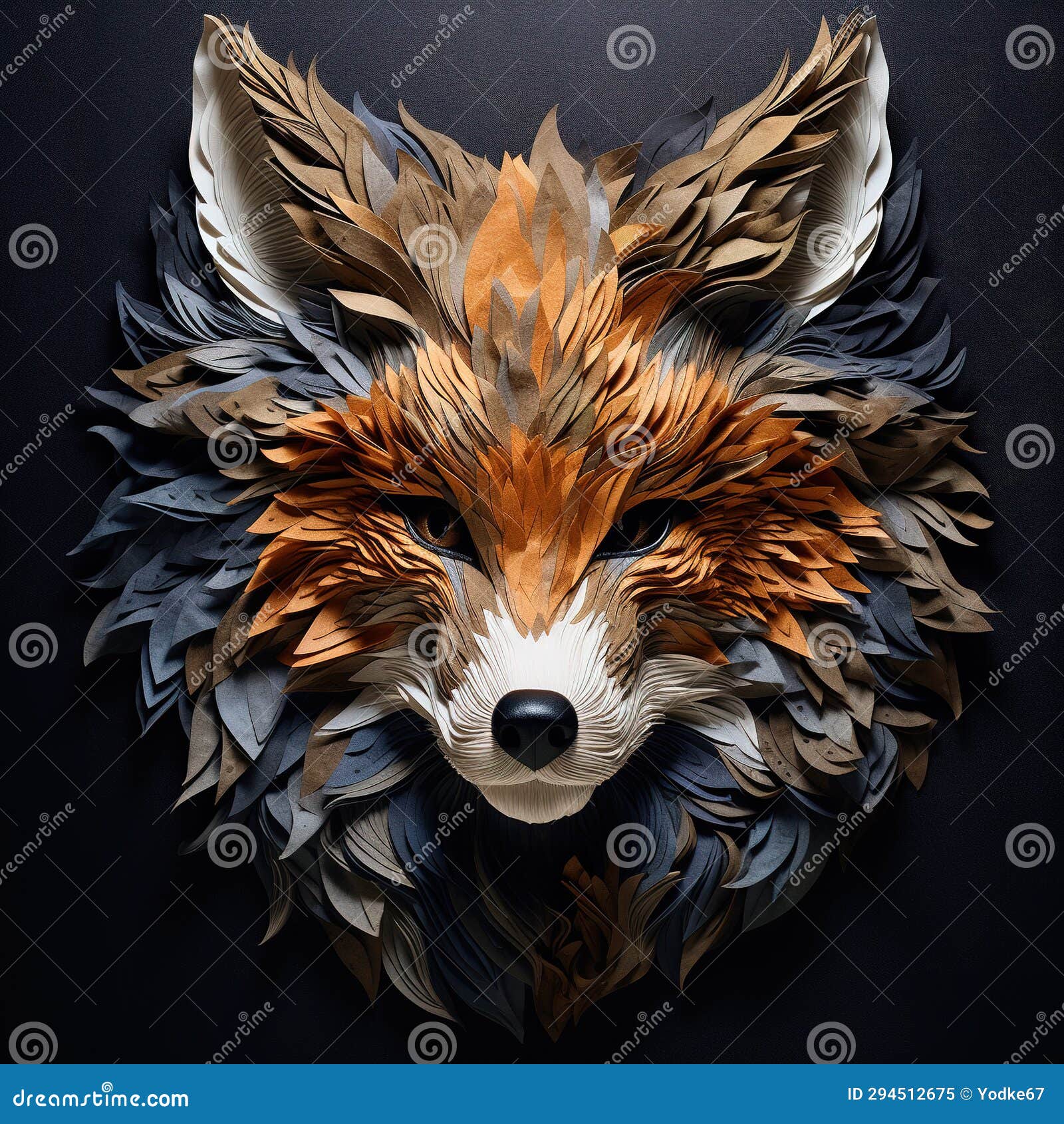 Image of a Fox Face that is Intricately Crafted in Three Dimensions ...