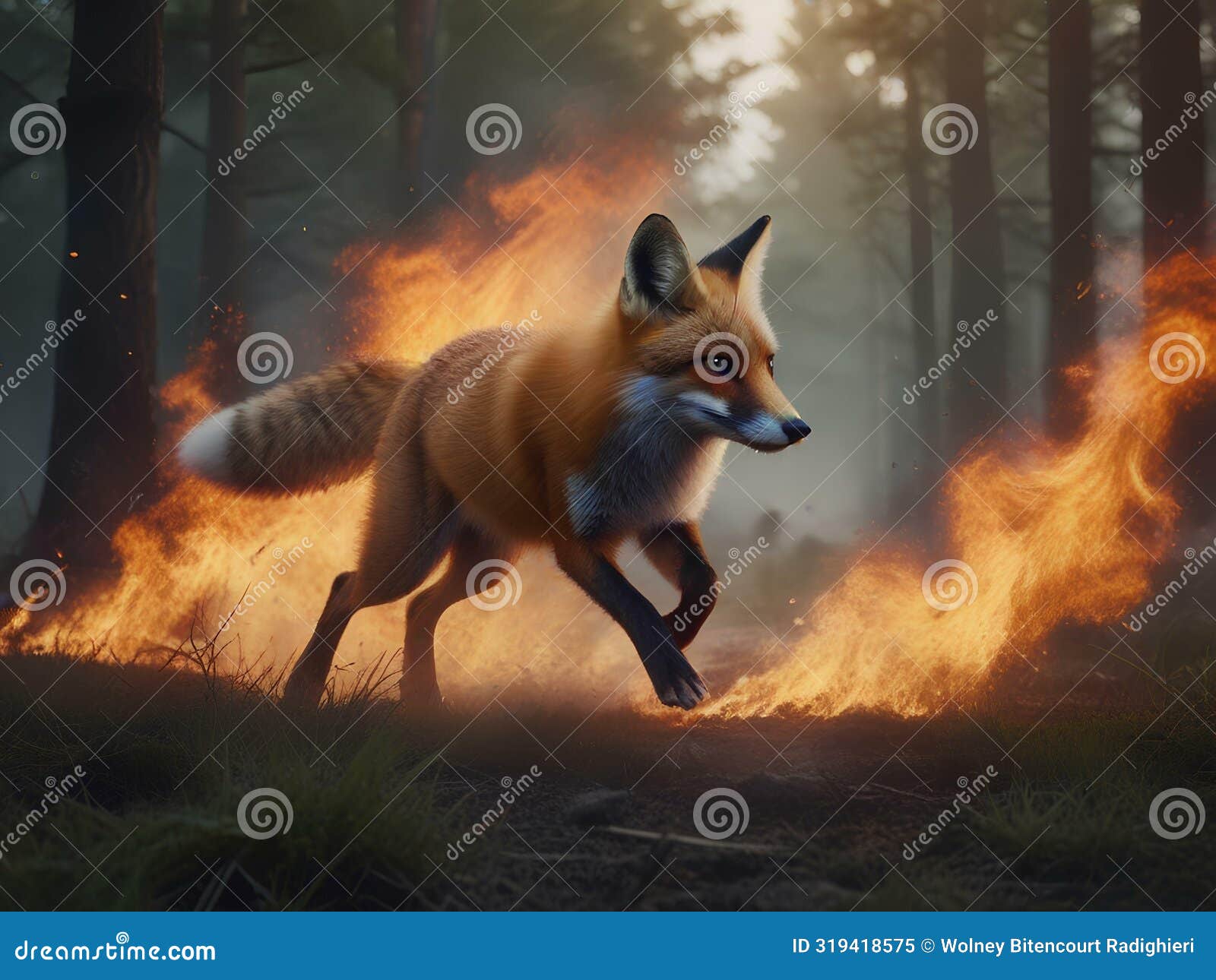 Image of a Fox Running Away from a Burning Forest 2 Stock Illustration ...