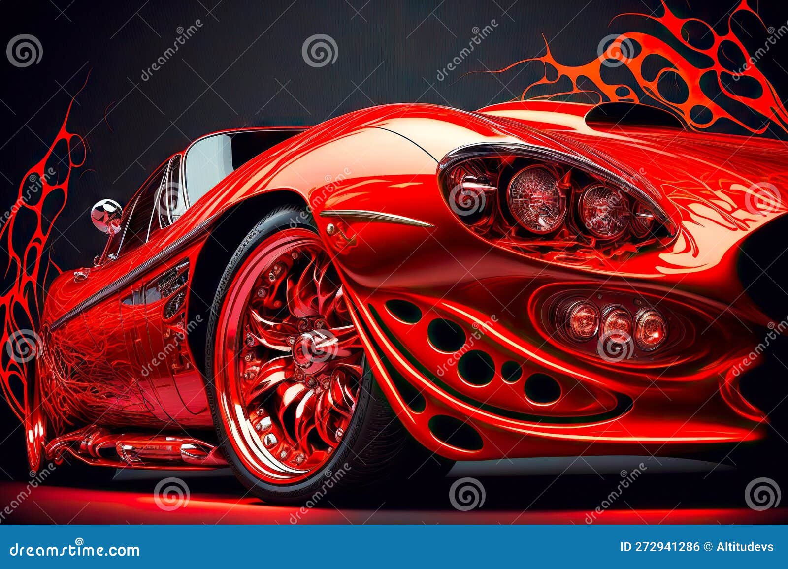 Image of Front of Red Shiny Car on Dark Background Stock Illustration ...
