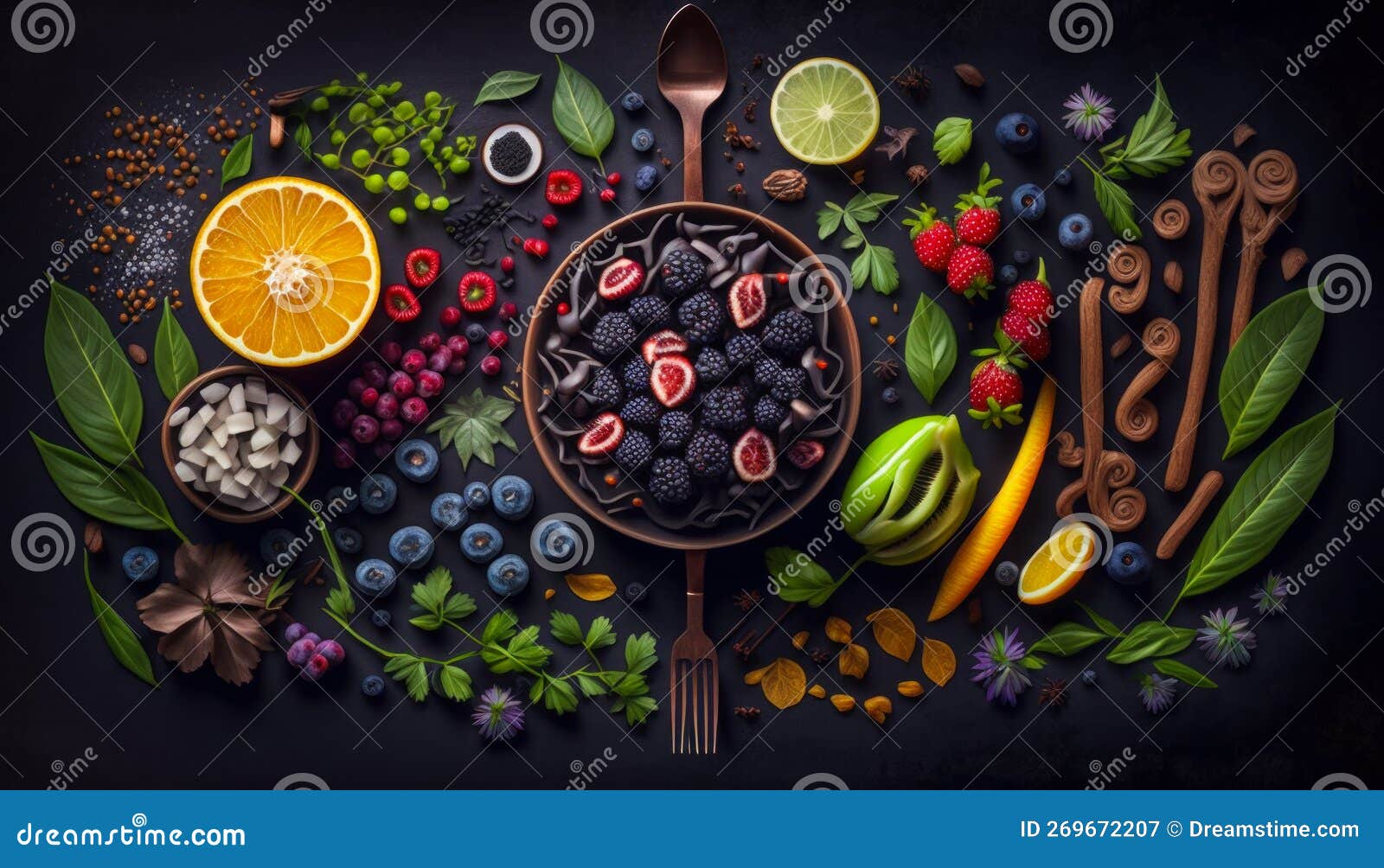 An Image of Fruit and Berries on Black Background. Generative AI Stock ...