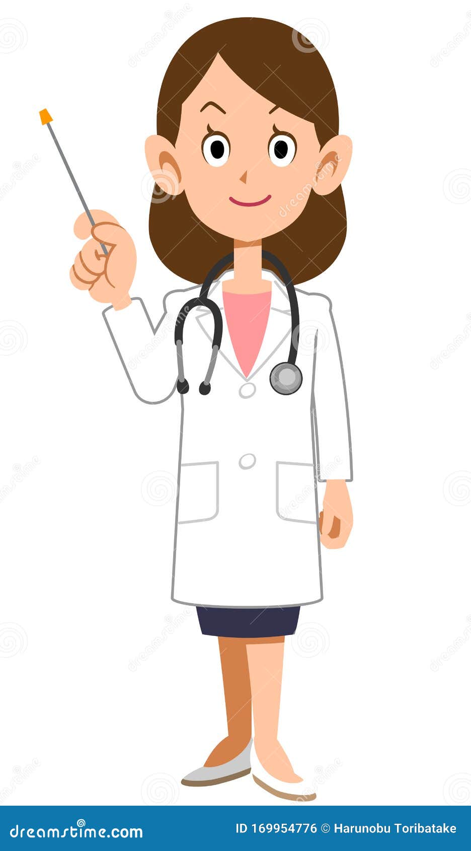 Full Body of Female Doctor with Pointing Stick Stock Vector ...