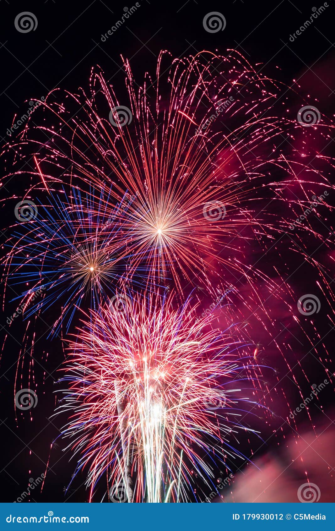 Image Full of Red White and Blue Fireworks Bursting in the Sky Stock ...