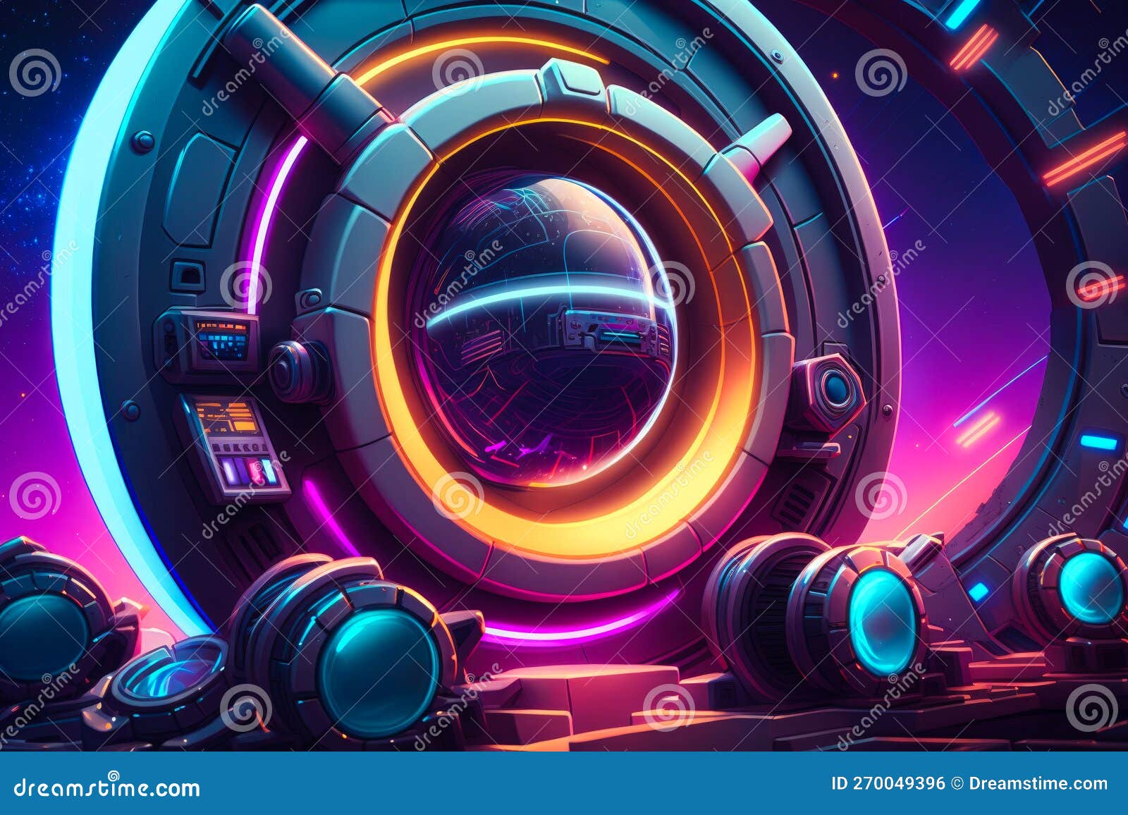 An Image of Futuristic Spaceship with Neon Lights. Generative AI Stock ...