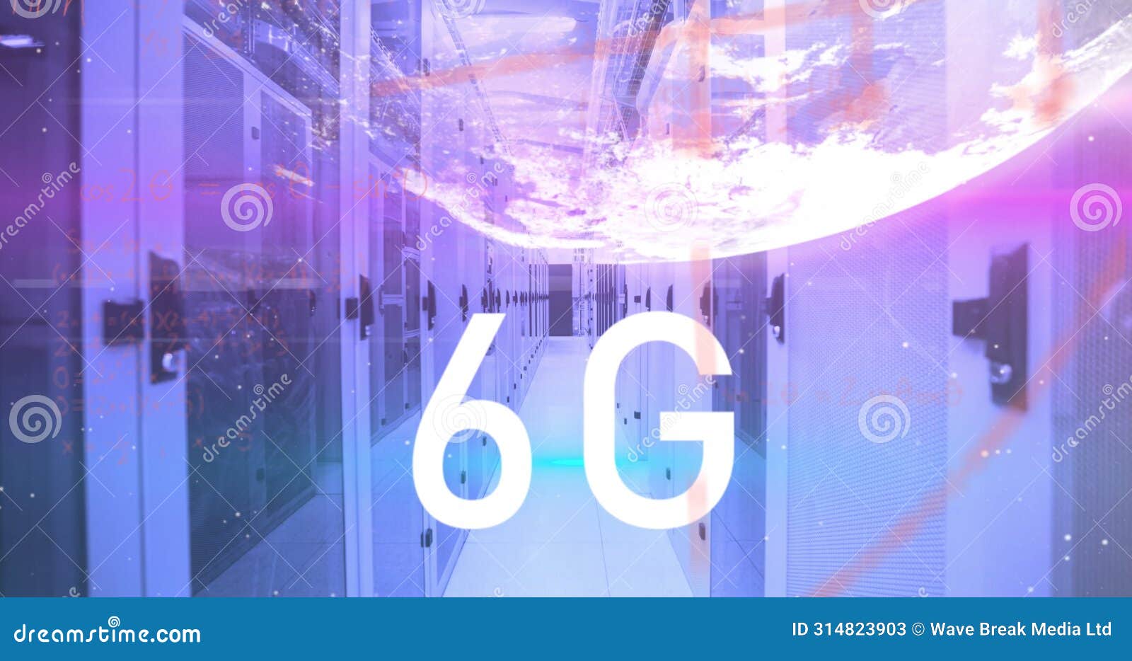 Image of 6g Text, Globe and Maths Calculations Over Computer Server ...