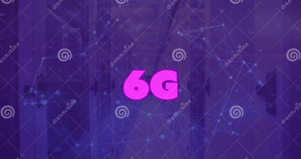 Image of 6g Text and Network of Connections Over Server Room Stock ...
