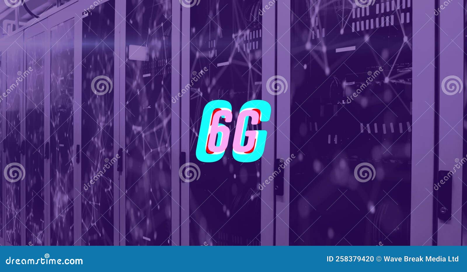 Image of 6g Text with Network of Connections Over Server Room Stock ...