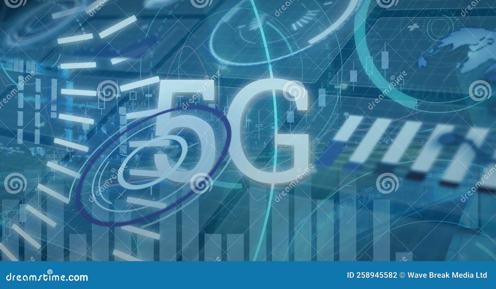 Image of 5g Text Over Digital Interface with Data Processing Against ...